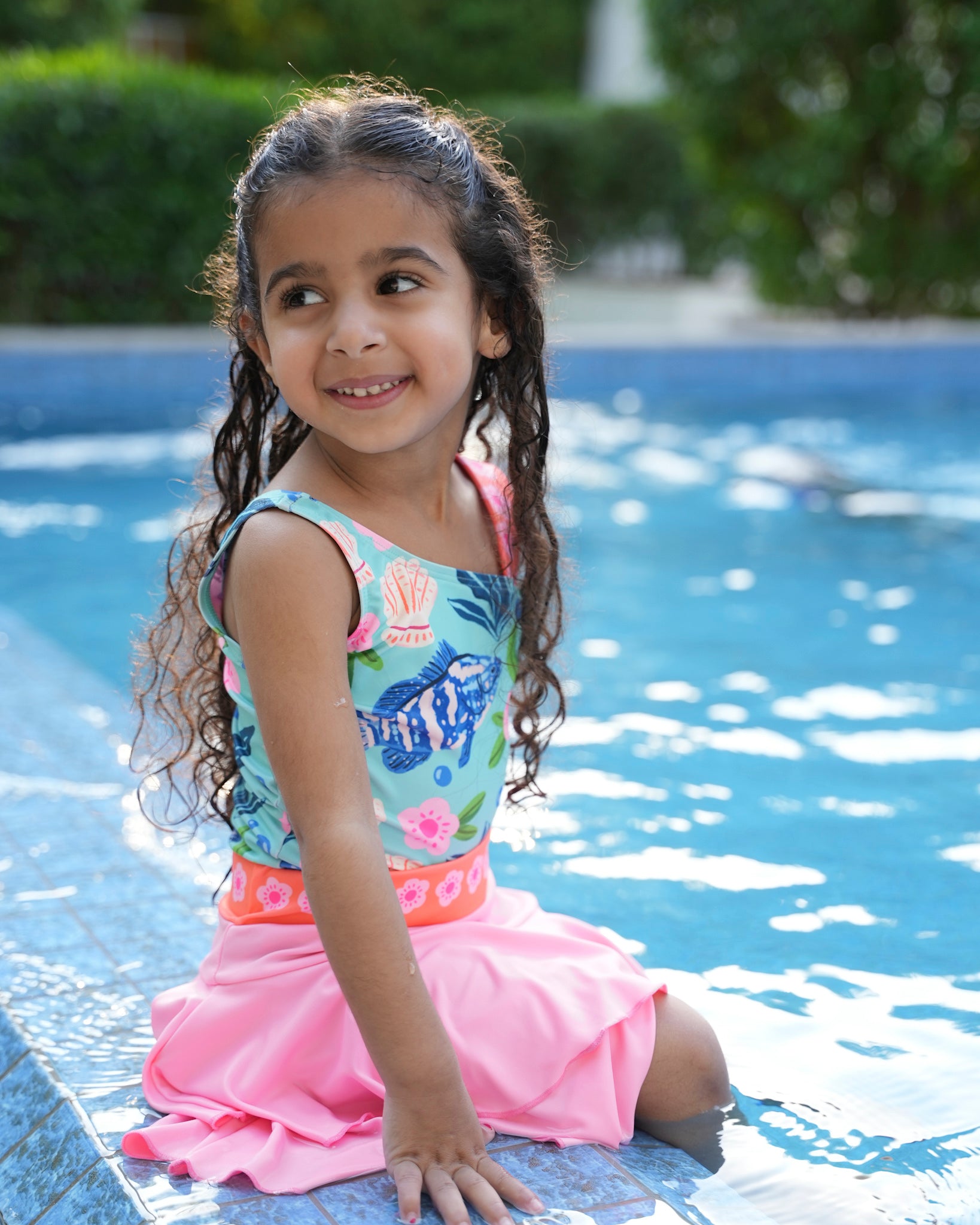 Fishes and Shells Print Swimsuit with Skirt – BADLA